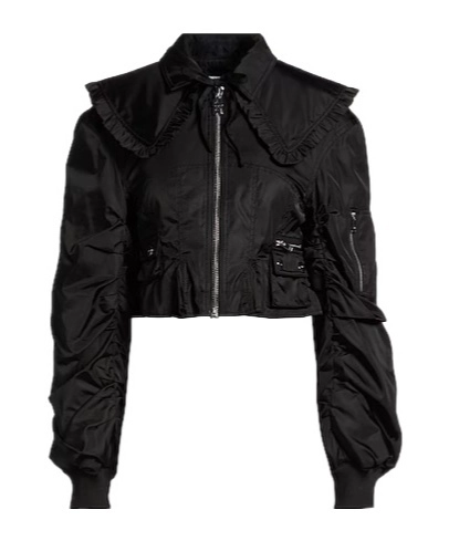 GANNI Zip-up Bomber Jacket With Ruffled Collar