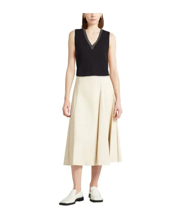 Brunello Cucinelli Ribbed Knit Sleeveless Top With Sparkling Trim