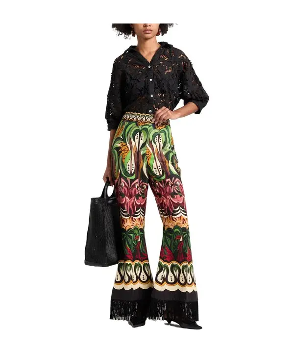 Farm Rio Printed Flared Trousers With Tassels