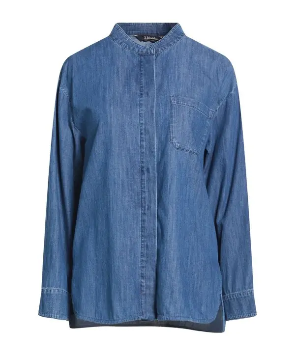 Max Mara Medium Wash Denim Shirt With Mandarin Collar