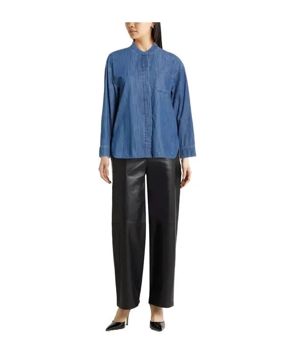 Max Mara Medium Wash Denim Shirt With Mandarin Collar