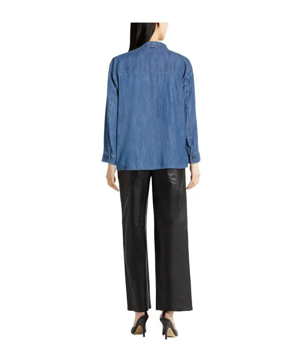 Max Mara Medium Wash Denim Shirt With Mandarin Collar