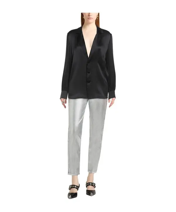 Saint Laurent Solid Color Satin Long-sleeve Shirt