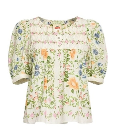 Farm Rio Floral-print Puffed Sleeve Shirt - White