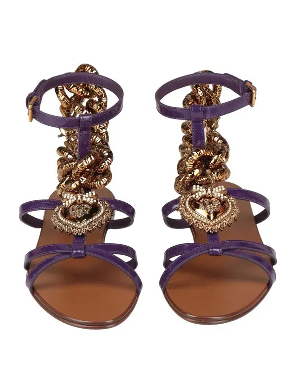 Dolce & Gabbana Embellished Patent Leather Ankle Strap Sandals