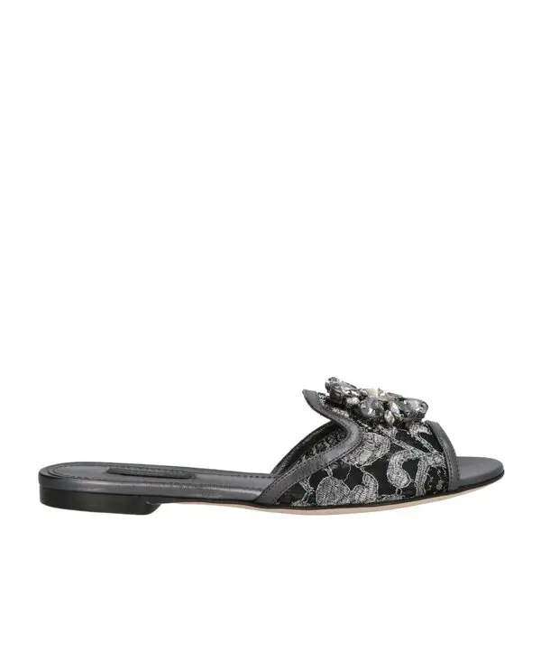 Dolce & Gabbana Embellished Lace Slide Sandals - Black