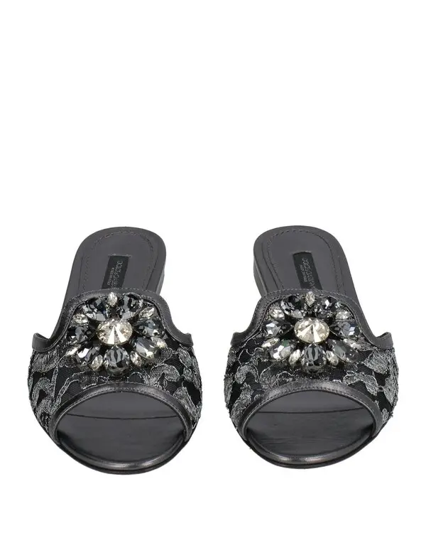 Dolce & Gabbana Embellished Lace Slide Sandals - Black