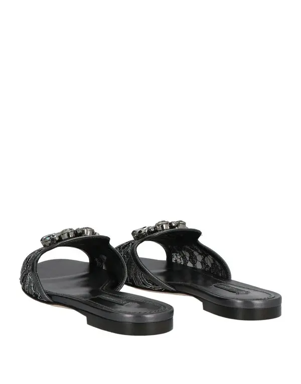 Dolce & Gabbana Embellished Lace Slide Sandals - Black