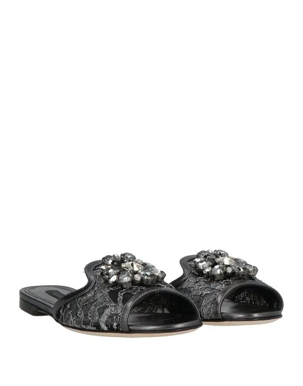 Dolce & Gabbana Embellished Lace Slide Sandals - Black