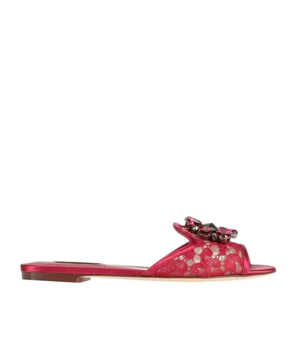 Dolce & Gabbana Two-tone Satin And Lace Embellished Slide Slippers - Red