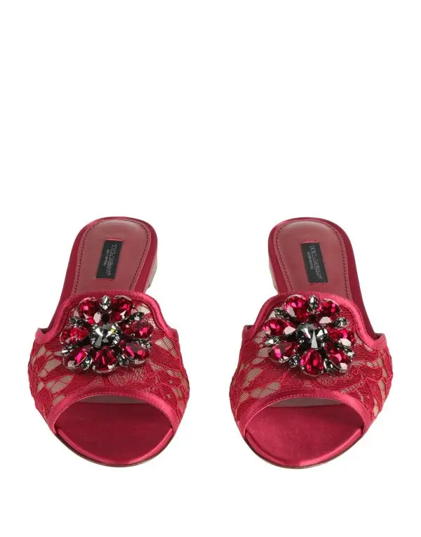 Dolce & Gabbana Two-tone Satin And Lace Embellished Slide Slippers - Red