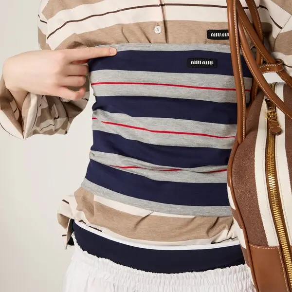 Miu Miu Striped Jersey Top - Gray/navy Blue