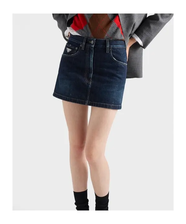 Prada Denim Miniskirt With Contrast Stitching