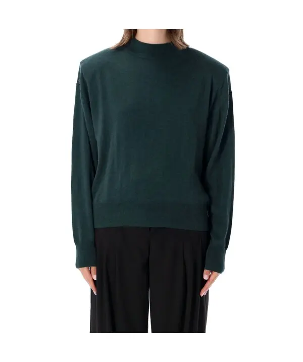 THE FRANKIE SHOP Ribbed Wool Turtleneck Knit Top With Shoulder Pads - Green