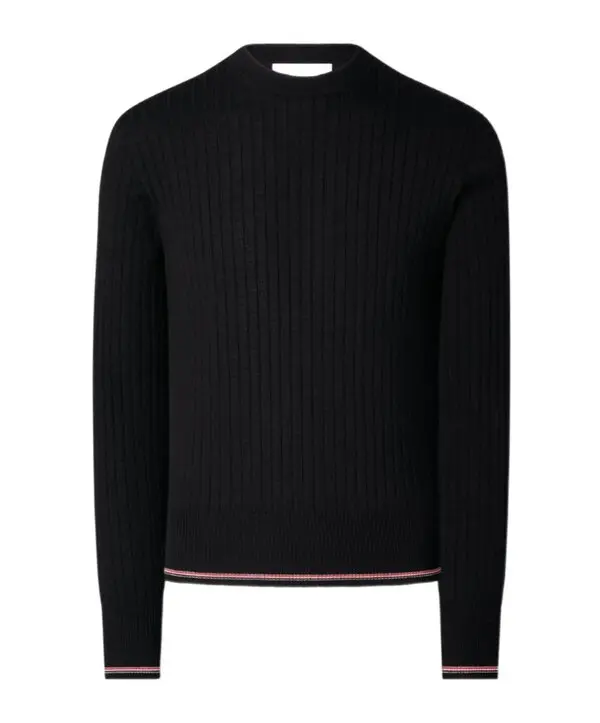 Thom Browne Ribbed Crew-neck Sweater With Tricolor Stripe Detailing