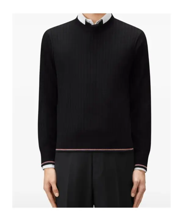 Thom Browne Ribbed Crew-neck Sweater With Tricolor Stripe Detailing