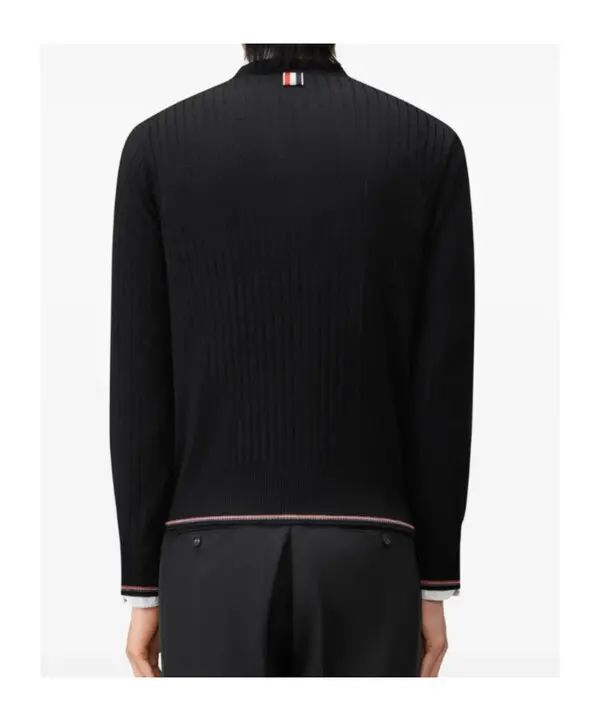 Thom Browne Ribbed Crew-neck Sweater With Tricolor Stripe Detailing