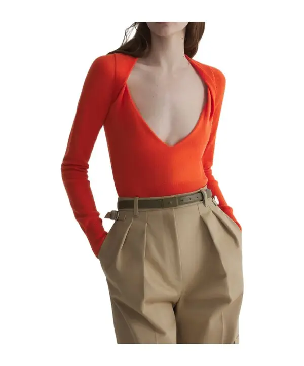 MUGLER Cropped Cashmere V-neck Knit Top