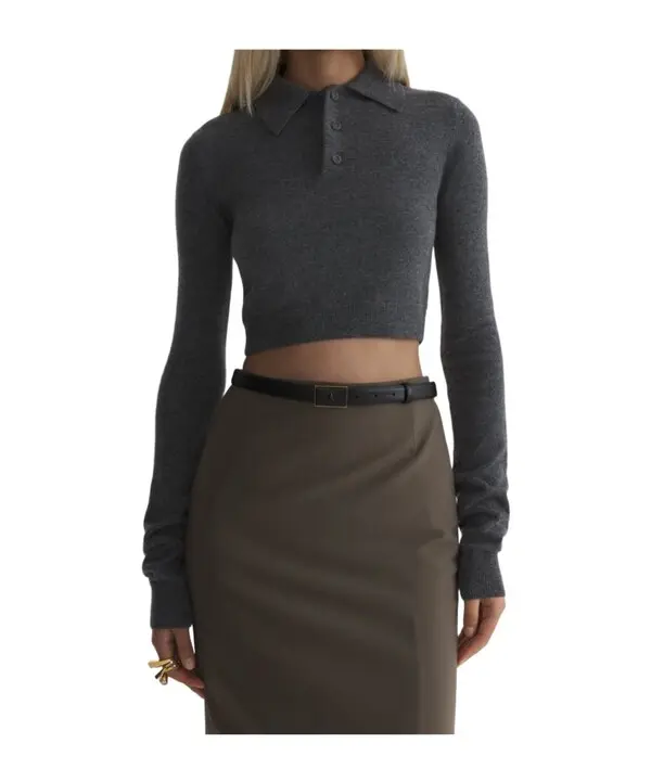 MUGLER Cashmere Cropped Polo Top