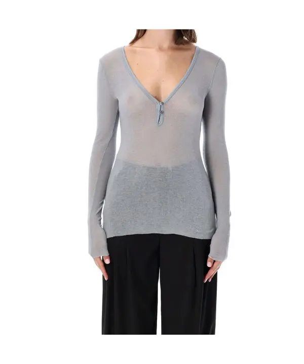 JAMES PERSE Ribbed Henley Knitted Top
