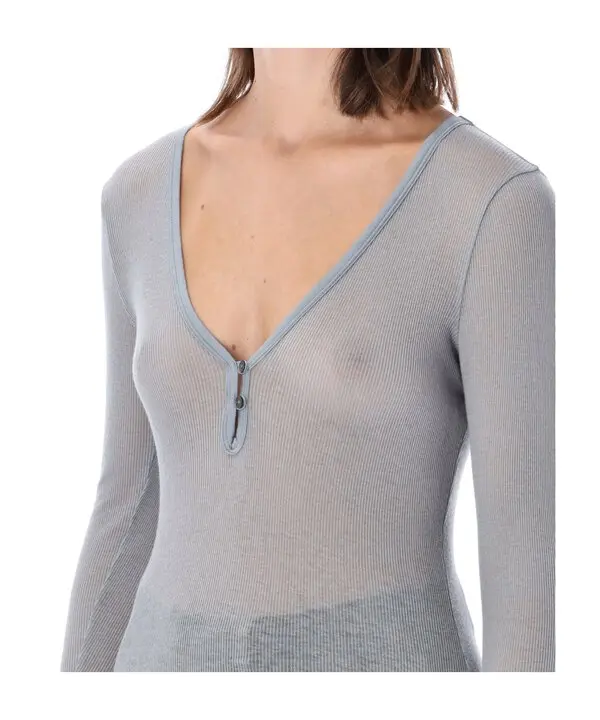 JAMES PERSE Ribbed Henley Knitted Top