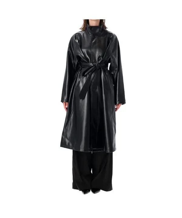 THE FRANKIE SHOP Oversized Faux Leather Trench Coat - Black