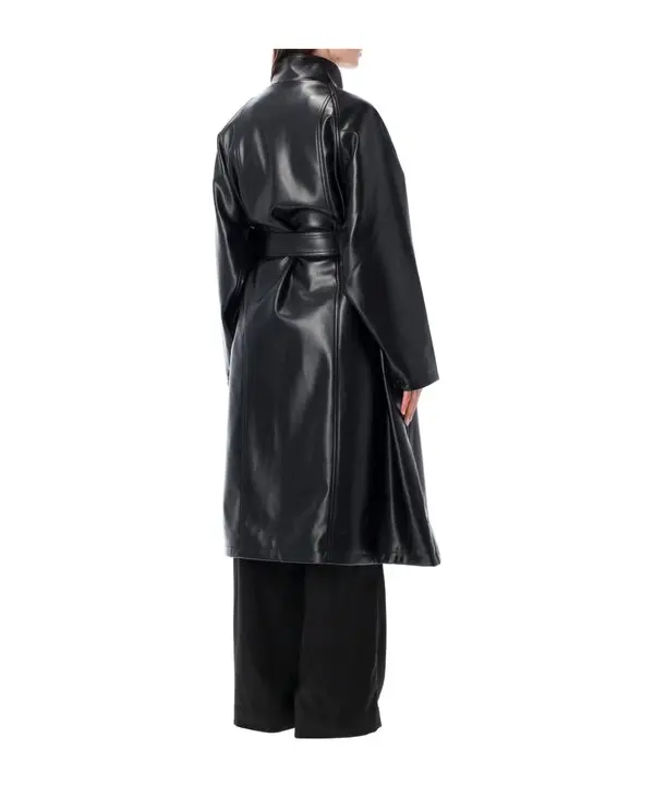 THE FRANKIE SHOP Oversized Faux Leather Trench Coat - Black