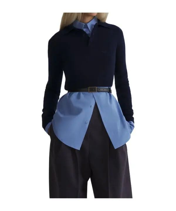 MUGLER Cashmere Cropped Polo Top - No
