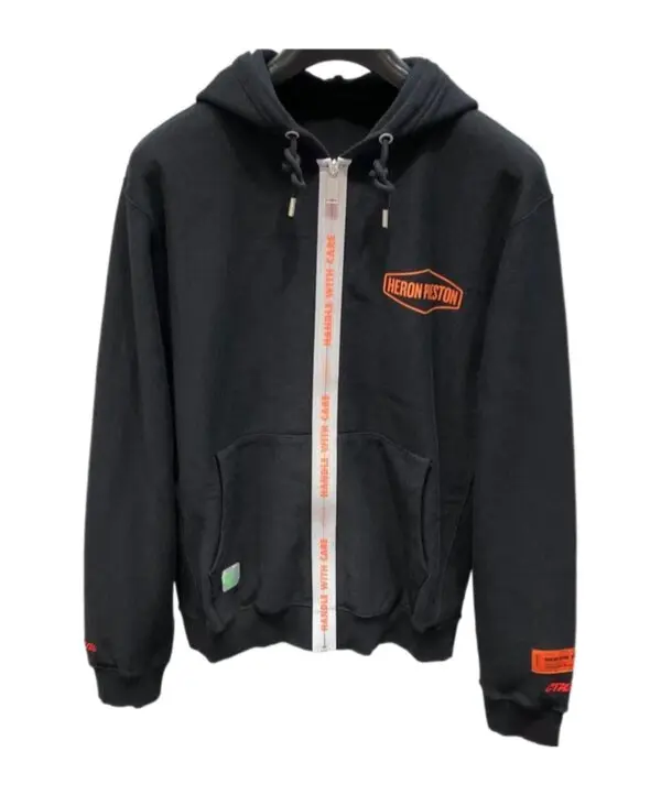 Heron Preston Zip-up Hoodie With Drawstring And Patch Pockets