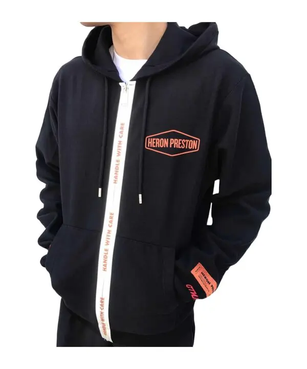 Heron Preston Zip-up Hoodie With Drawstring And Patch Pockets