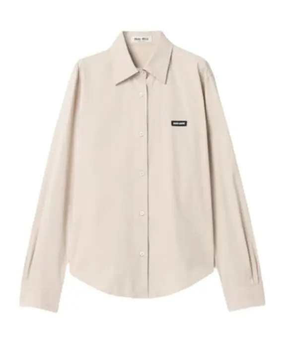 Miu Miu Logo Patch Stretch Poplin Shirt - Limestone