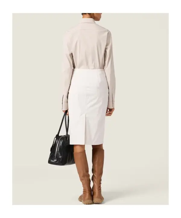 Miu Miu Logo Patch Stretch Poplin Shirt - Limestone