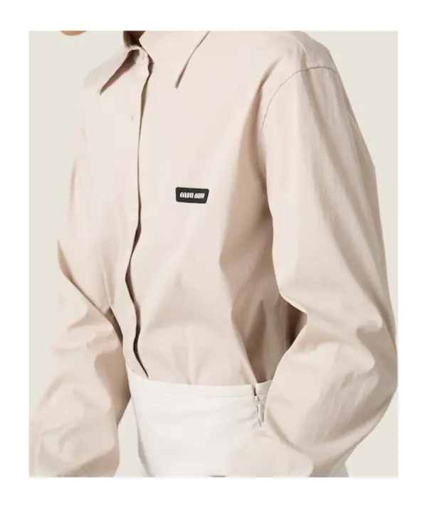 Miu Miu Logo Patch Stretch Poplin Shirt - Limestone