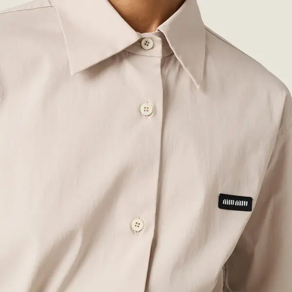 Miu Miu Logo Patch Stretch Poplin Shirt - Limestone