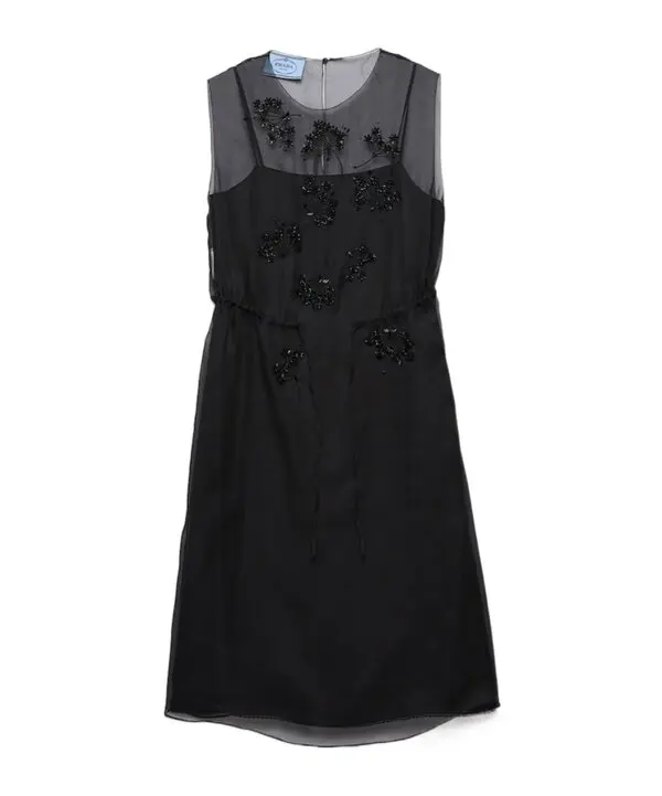 Prada Embroidered Silk Cigaline Midi Dress