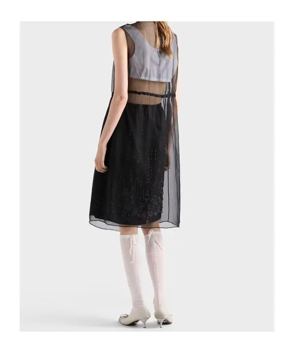 Prada Embroidered Silk Cigaline Midi Dress