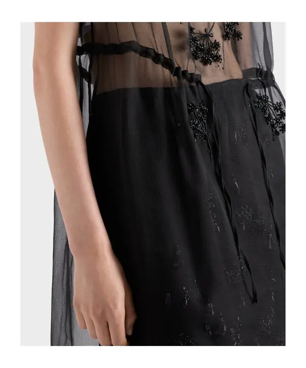 Prada Embroidered Silk Cigaline Midi Dress