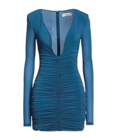 Saint Laurent Sheath Dress With Deep Plunge Neckline And Long Sleeves