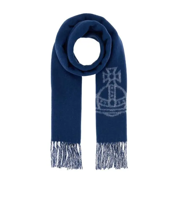 VIVIENNE WESTWOOD Orb Logo Fringed Scarf - Blue