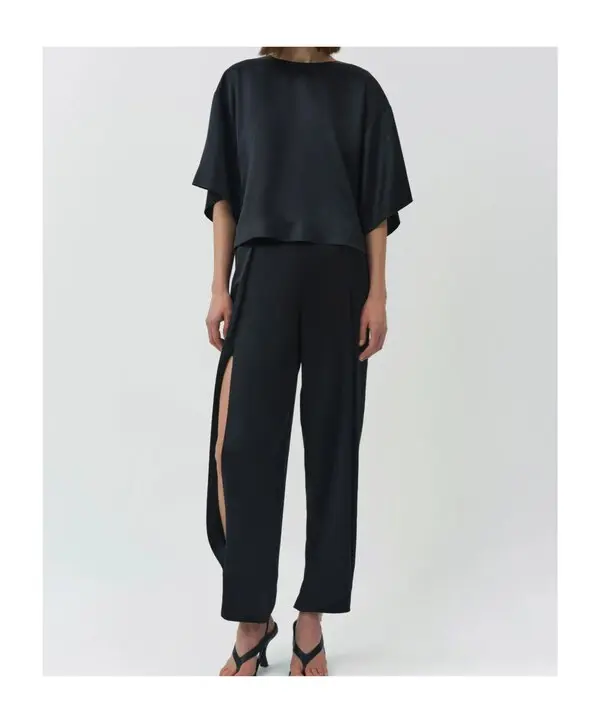Simkhai Satin Blouse With Round Neck And Loose Sleeves