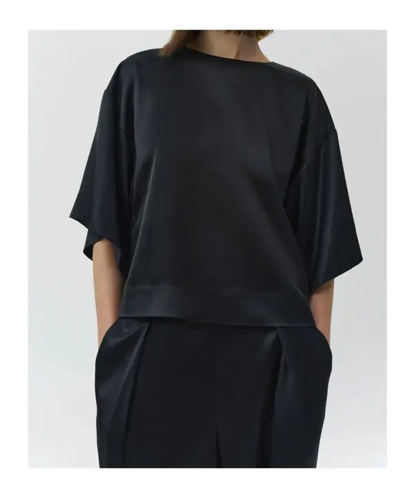 Simkhai Satin Blouse With Round Neck And Loose Sleeves