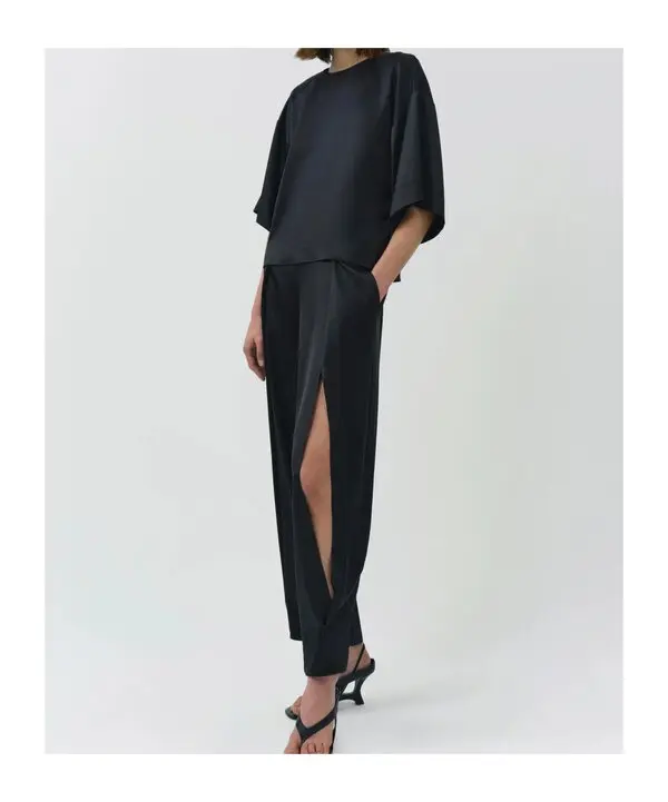 Simkhai Satin Blouse With Round Neck And Loose Sleeves