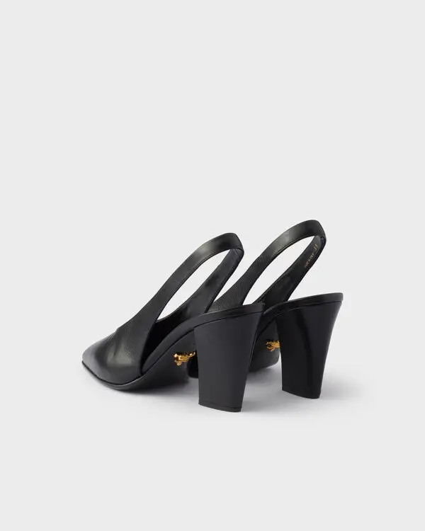 Prada Leather Slingback Block Heel Pumps - Black