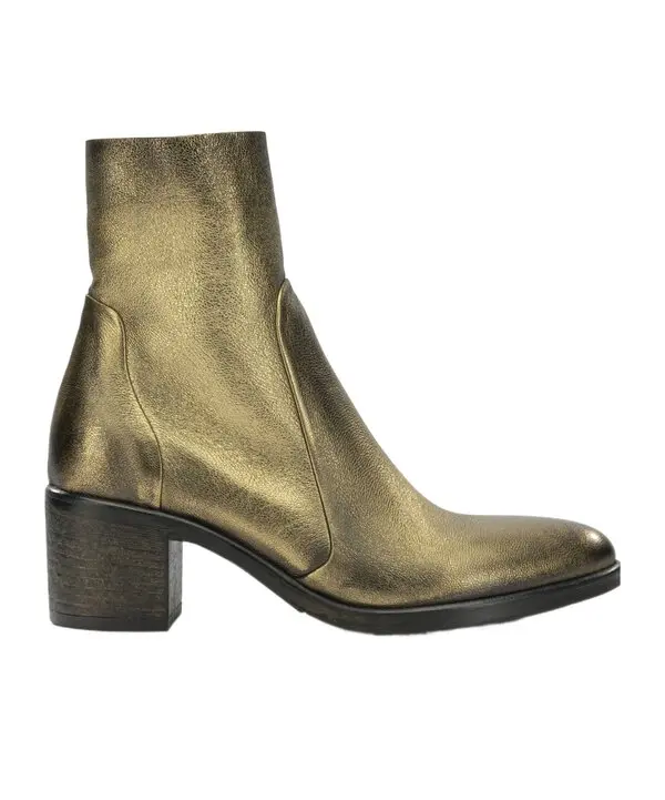 STRATEGIA Metallic Leather Ankle Boots With Block Heel - Golden