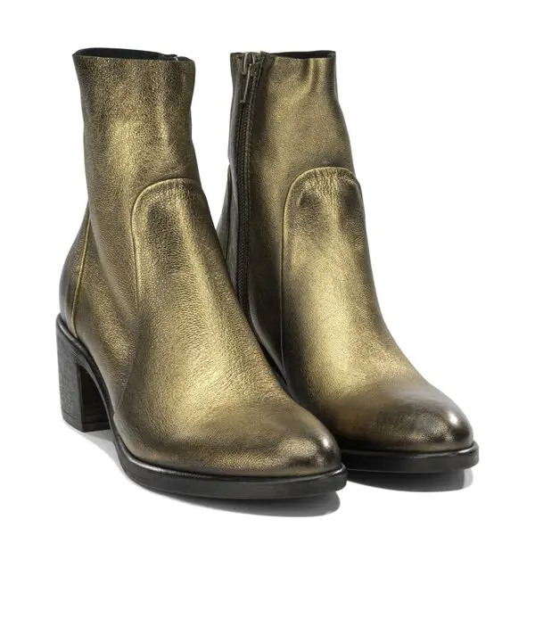 STRATEGIA Metallic Leather Ankle Boots With Block Heel