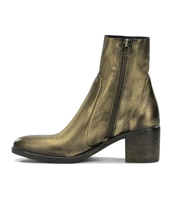 STRATEGIA Metallic Leather Ankle Boots With Block Heel