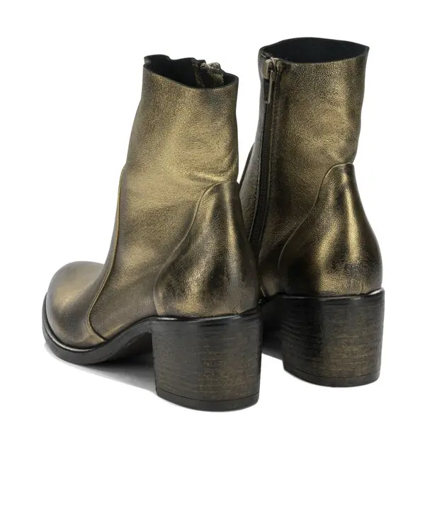 STRATEGIA Metallic Leather Ankle Boots With Block Heel