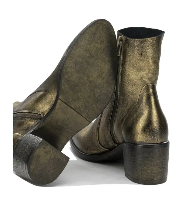 STRATEGIA Metallic Leather Ankle Boots With Block Heel
