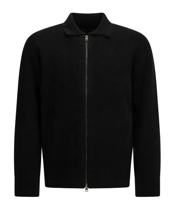 Tagliatore Long-sleeved Knitted Cardigan With Two-way Zipper - Black