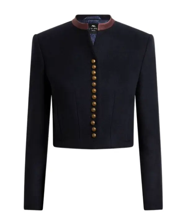 Etro Wool-blend Cropped Jacket With Pegaso Buttons - Blue